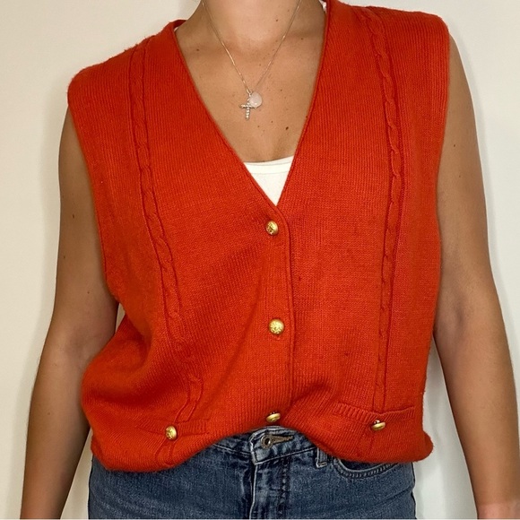Vintage | Sweaters | Vintage Grandma Core Orange Knit Sweater Vest ...